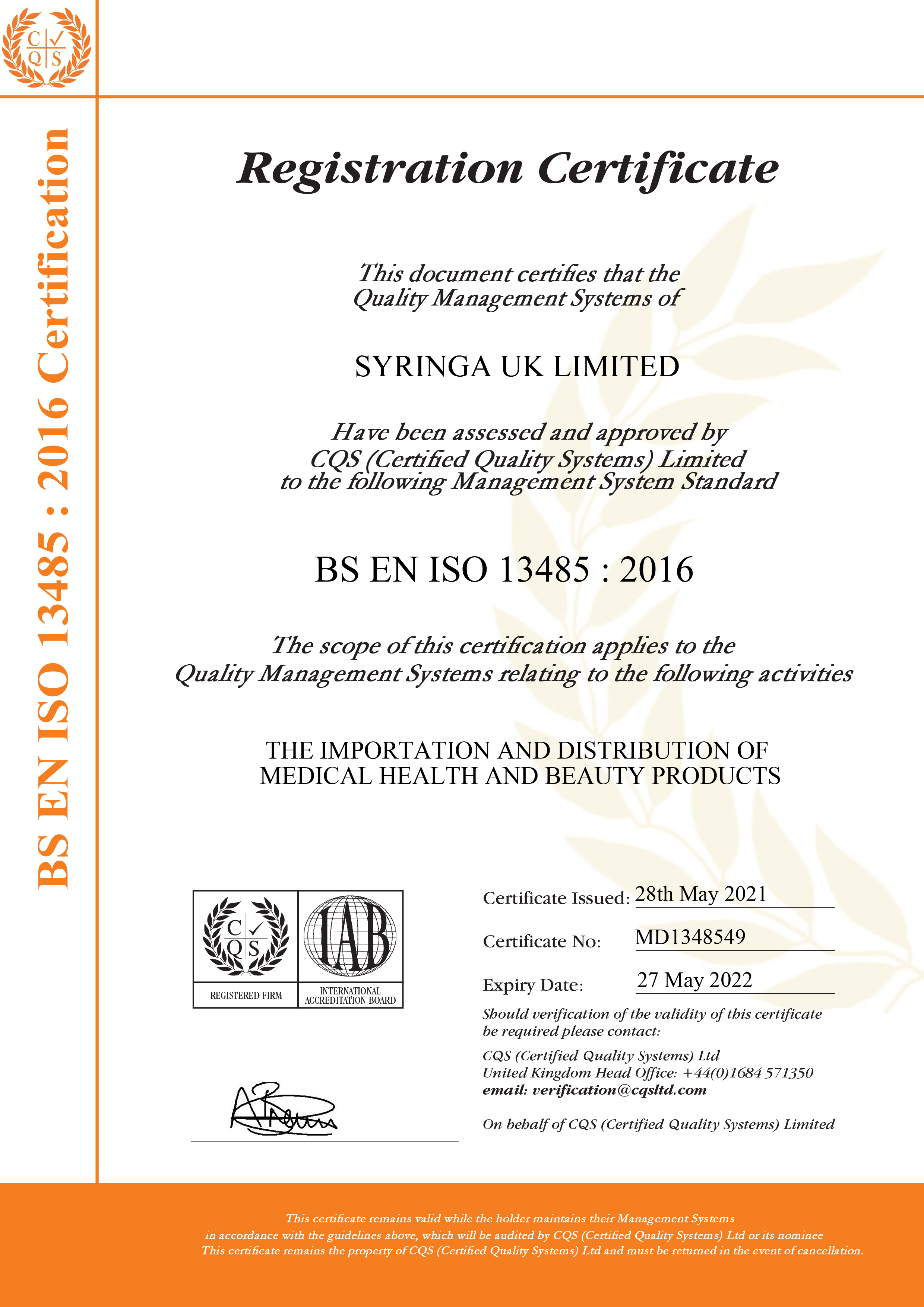 ISO CERTIFICATES - Syringa UK